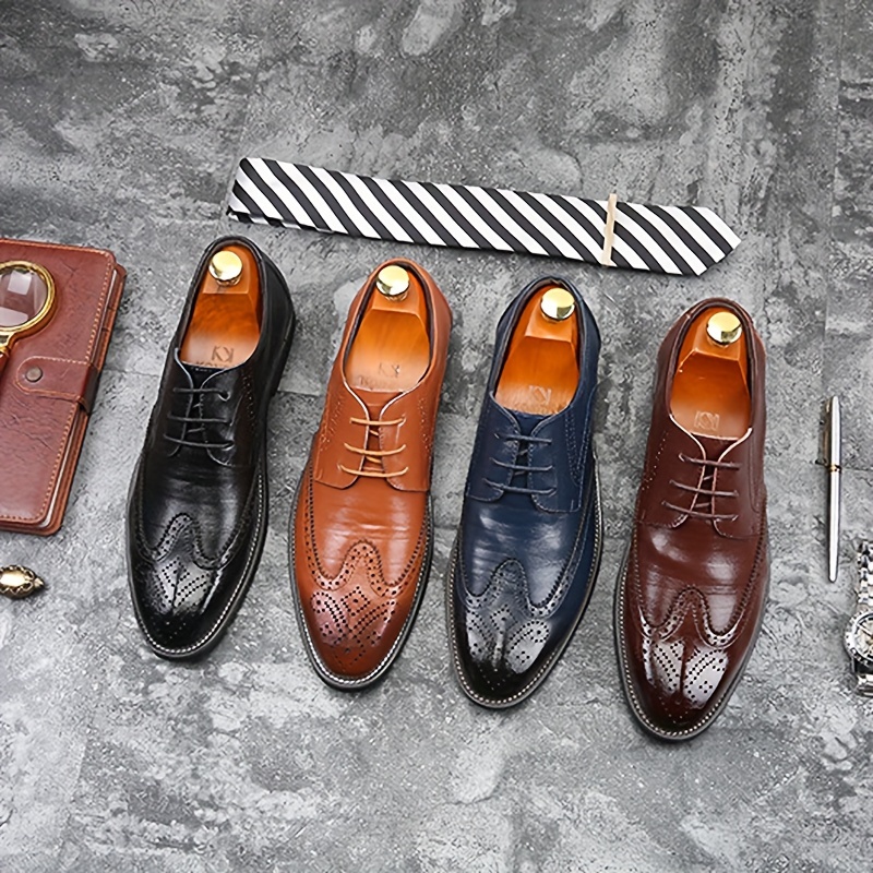 Wingtip Derby Shoes Men's Brogue Lace Front Dress Shoes Men - Temu