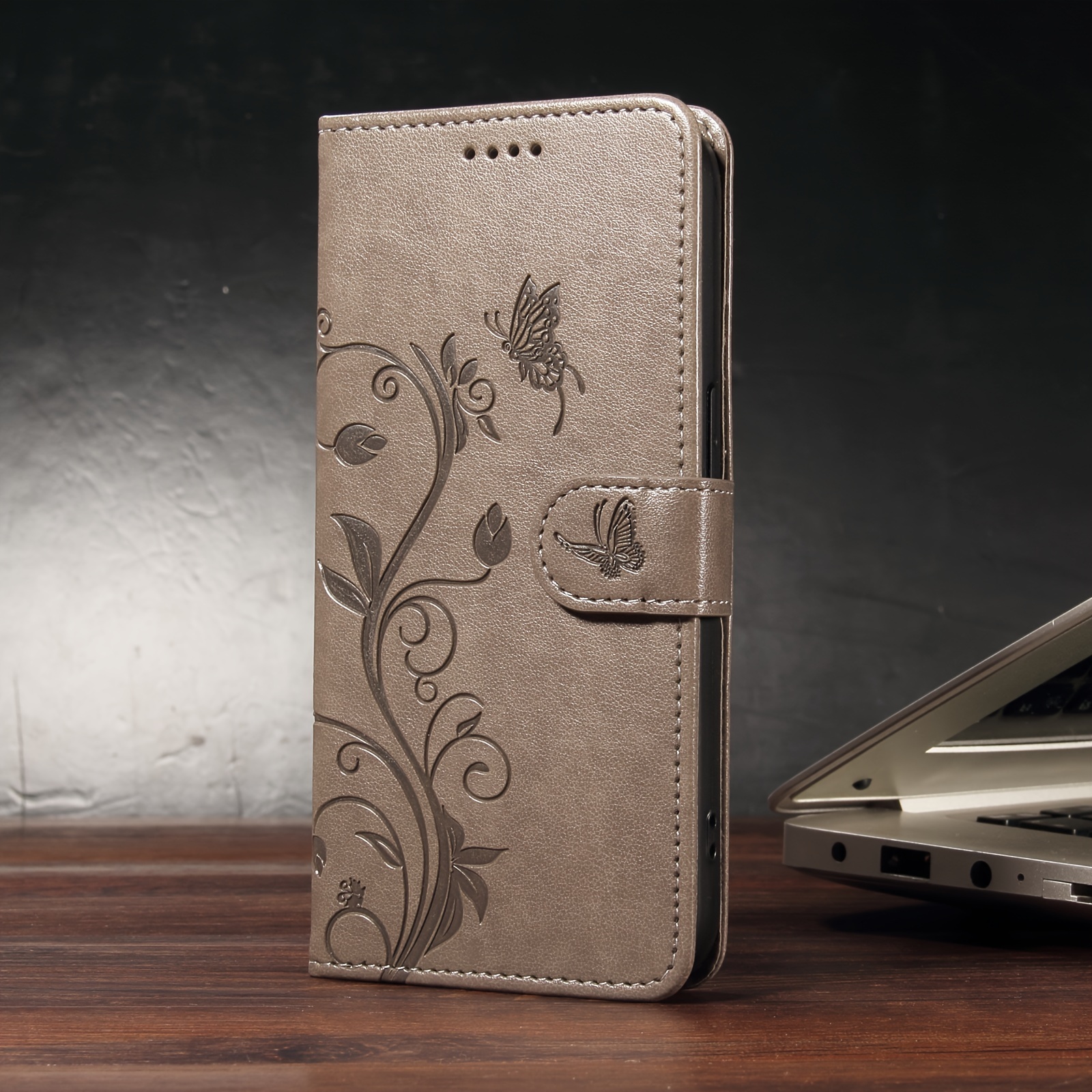 Gray Card Insert Leather Case Butterflies Stylish Phone Case - Temu ...