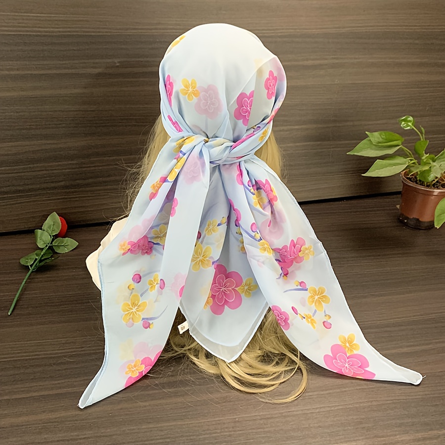 Red Flower Print Square Scarf Thin Breathable Head Wraps - Temu New Zealand