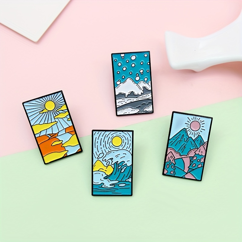 Enamel Scenery Pin Set Four Seasons Landscape Brooches - Temu