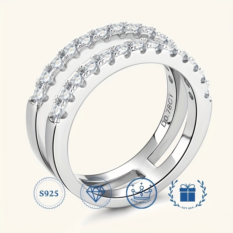 Double Rows Classic Moissanite S925 Silver Ring Party - Temu Denmark