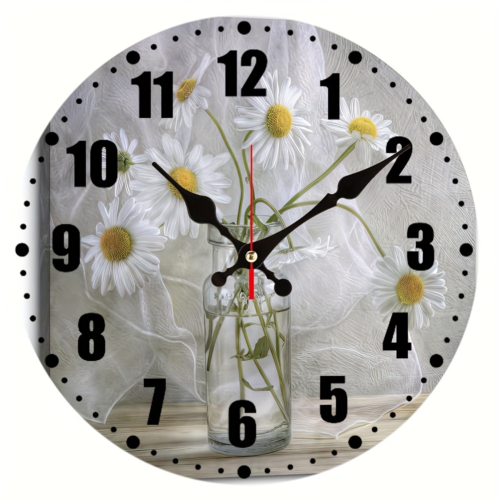 wall clock art modern gallery decor print white daisy flower - Temu ...
