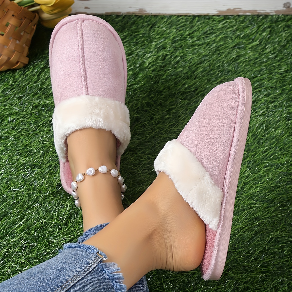 Solid Color Home Warm Slippers Soft Sole Lightweight Plush - Temu ...