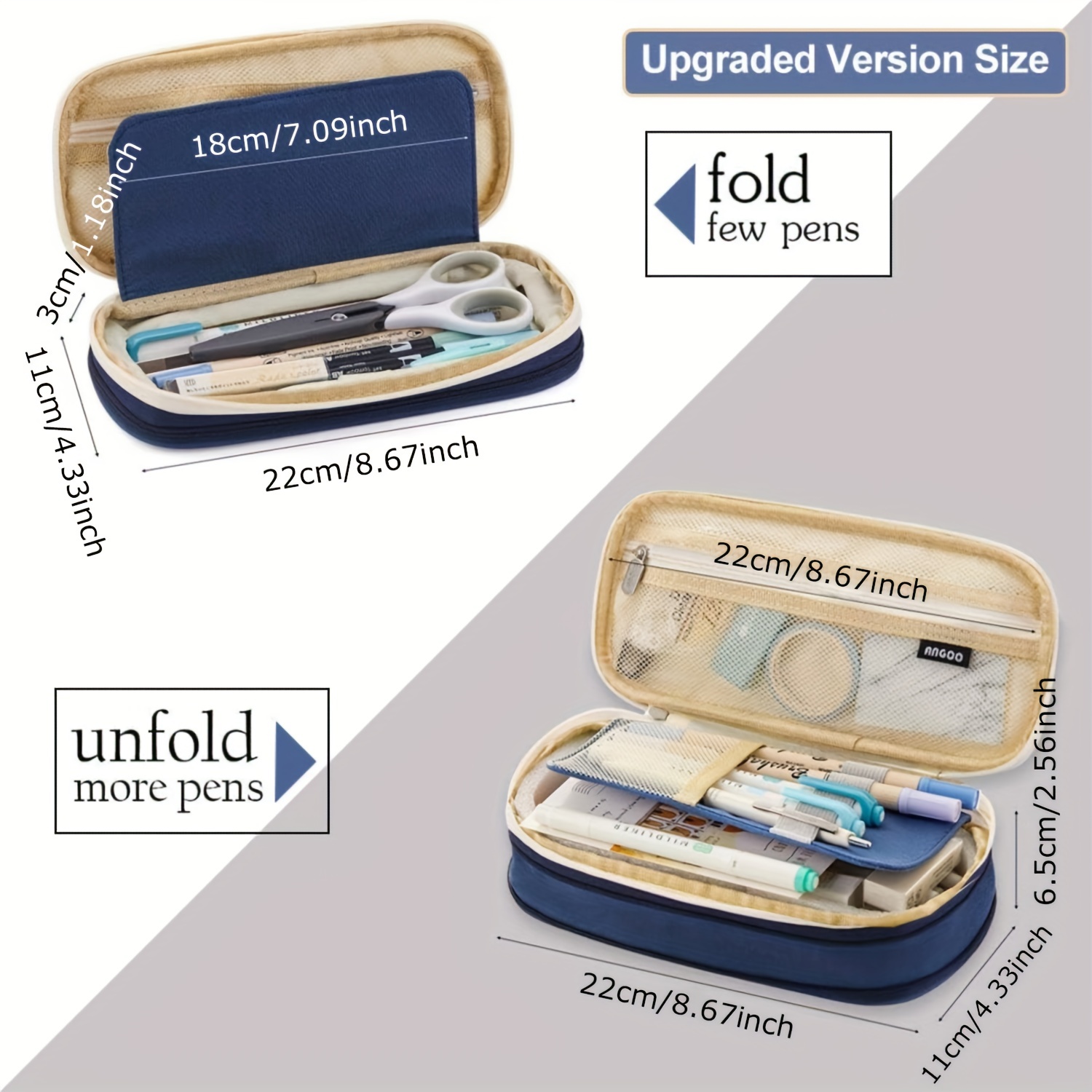 Large Capacity Pencil Case Pouch With Zipper Foldable - Temu Australia