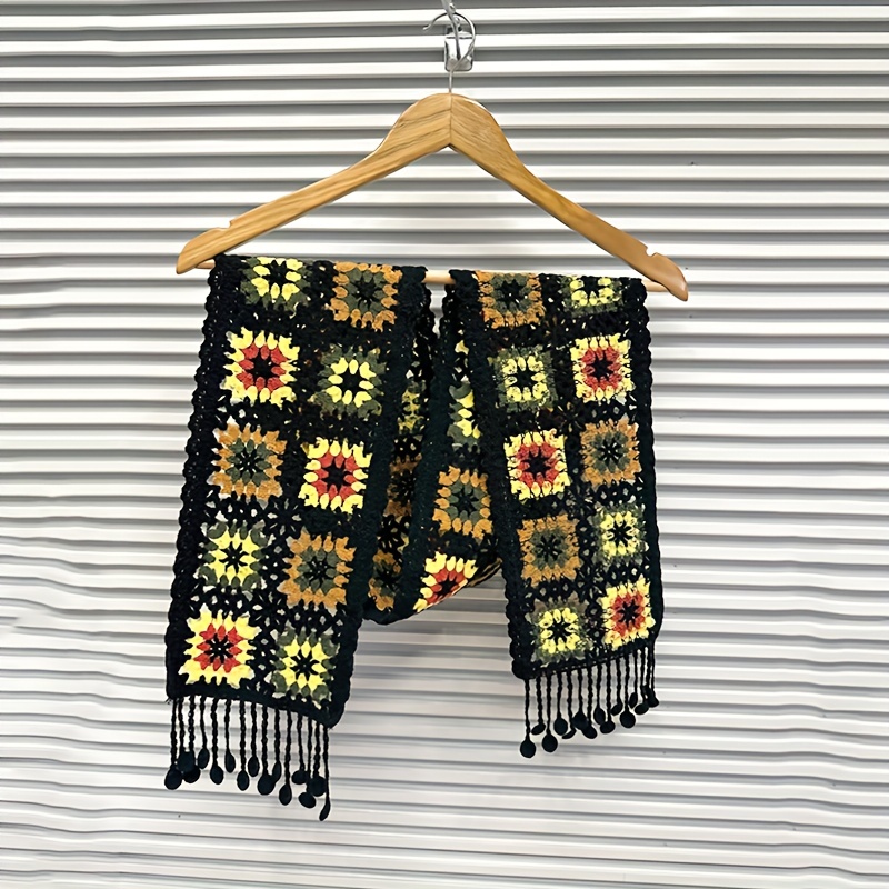 Handmade Hook Flower Knit Scarf Boho Hollow Tassel Neck - Temu Canada