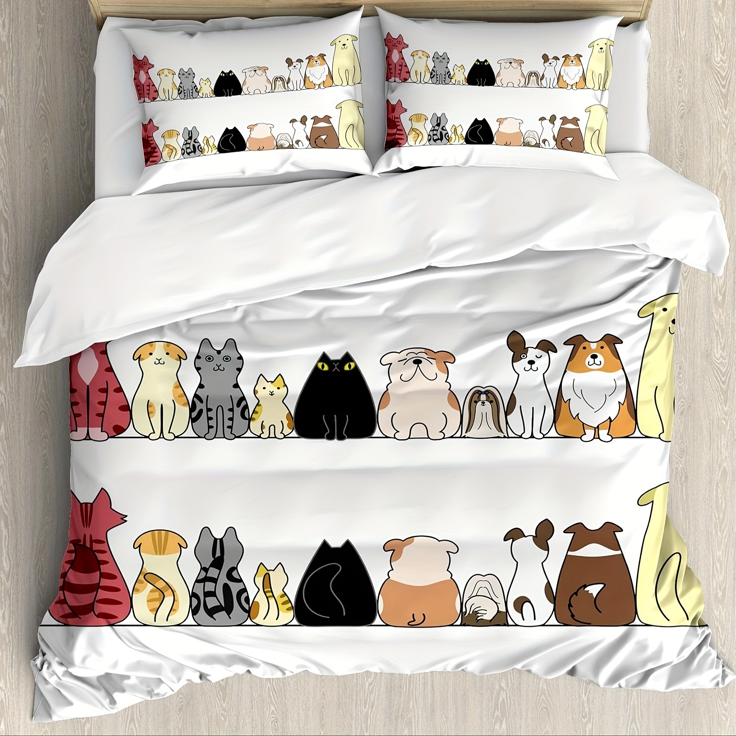 Duvet Cover Set Cover + Without Core) Cats Dogs Print - Temu Australia