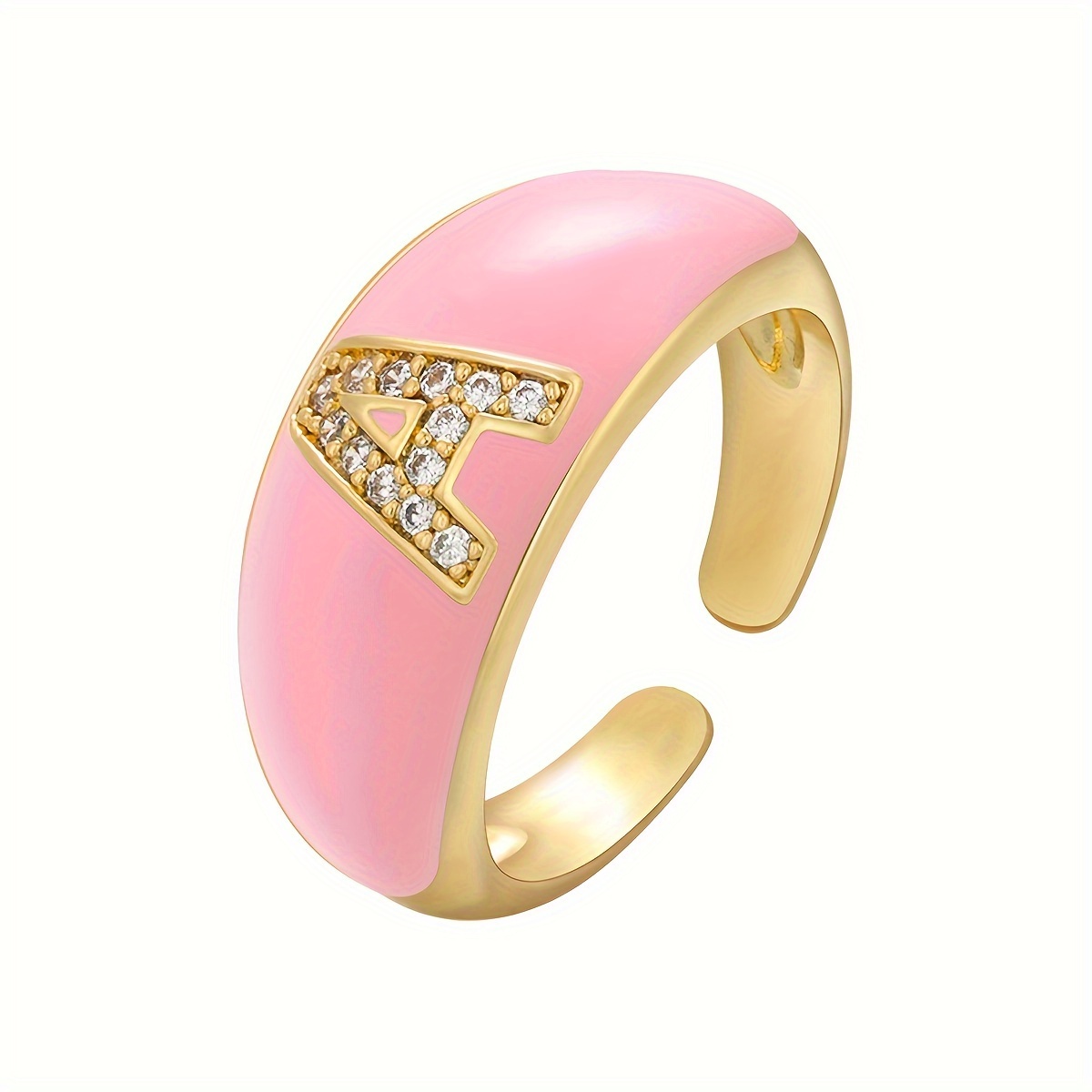 Chic Bold Cuff Ring Plated Sparkling Letter Design Paved - Temu United ...