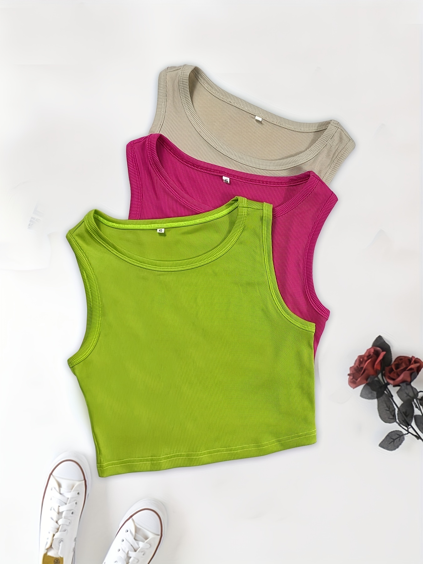 Ribbed Crop Tank Tops Casual Crew Neck Summer Sleeveless Top - Temu Canada
