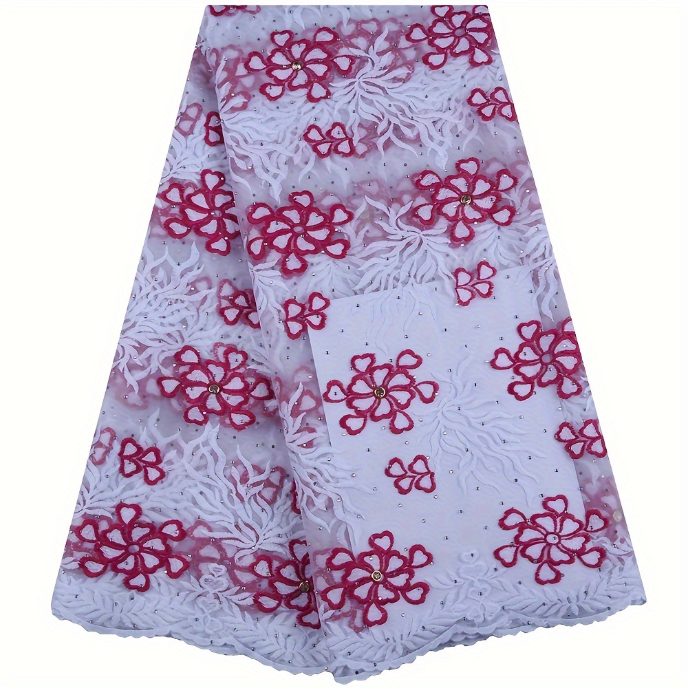 5 Yards African Lace Fabric Rhinestones 2024 High Quality - Temu Australia