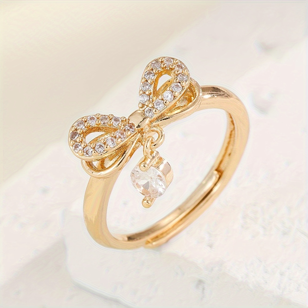 Exquisite Zircon Bow Charm Ring Personalized Cross Open Ring - Temu ...
