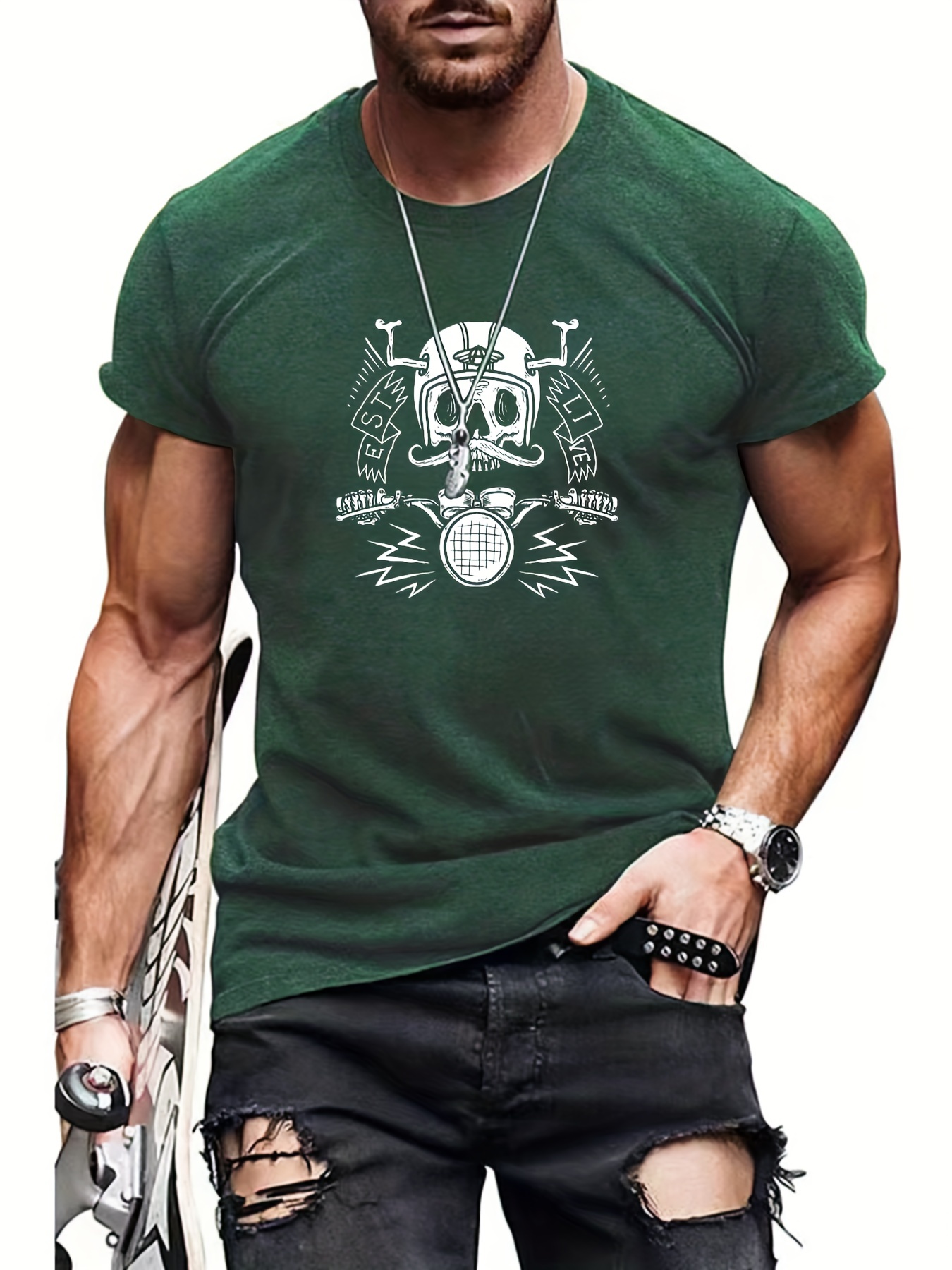 plus size men's fashion skull graphic t shirt comfy elastic - Temu Australia