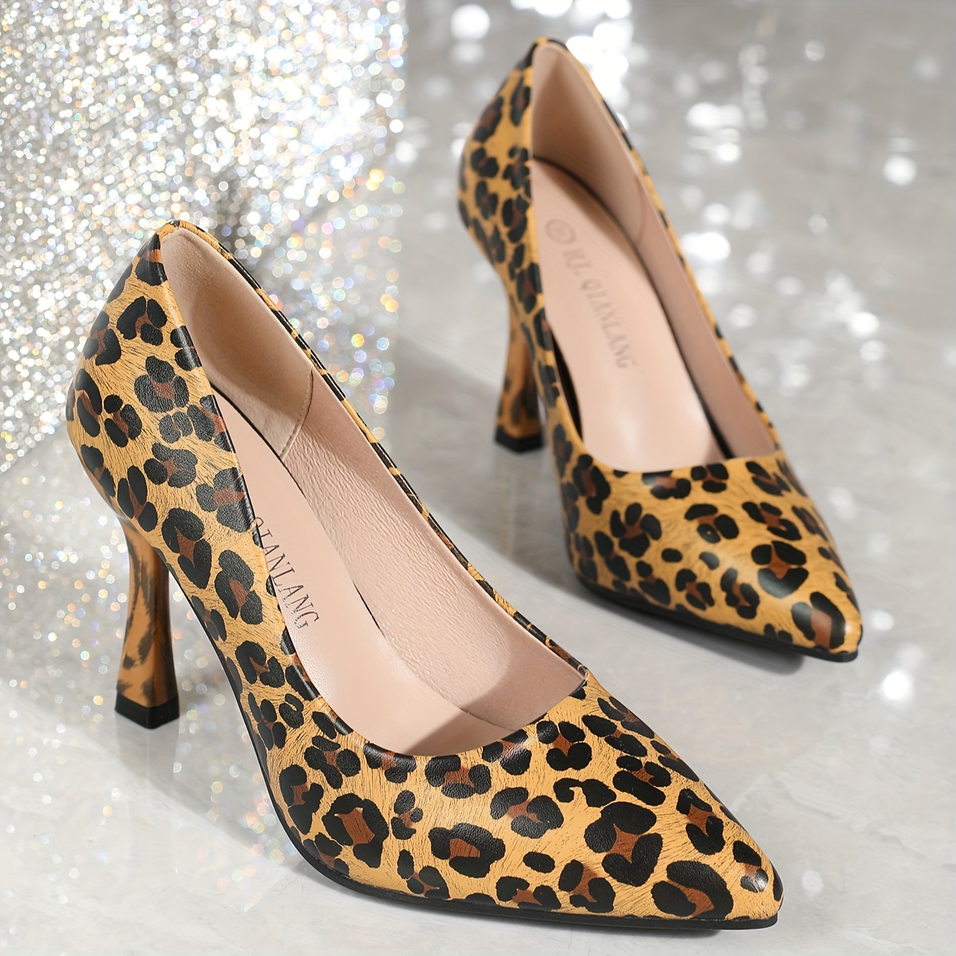 Women's Leopard Pattern Shoes Shallow Mouth Slip High Heel - Temu ...