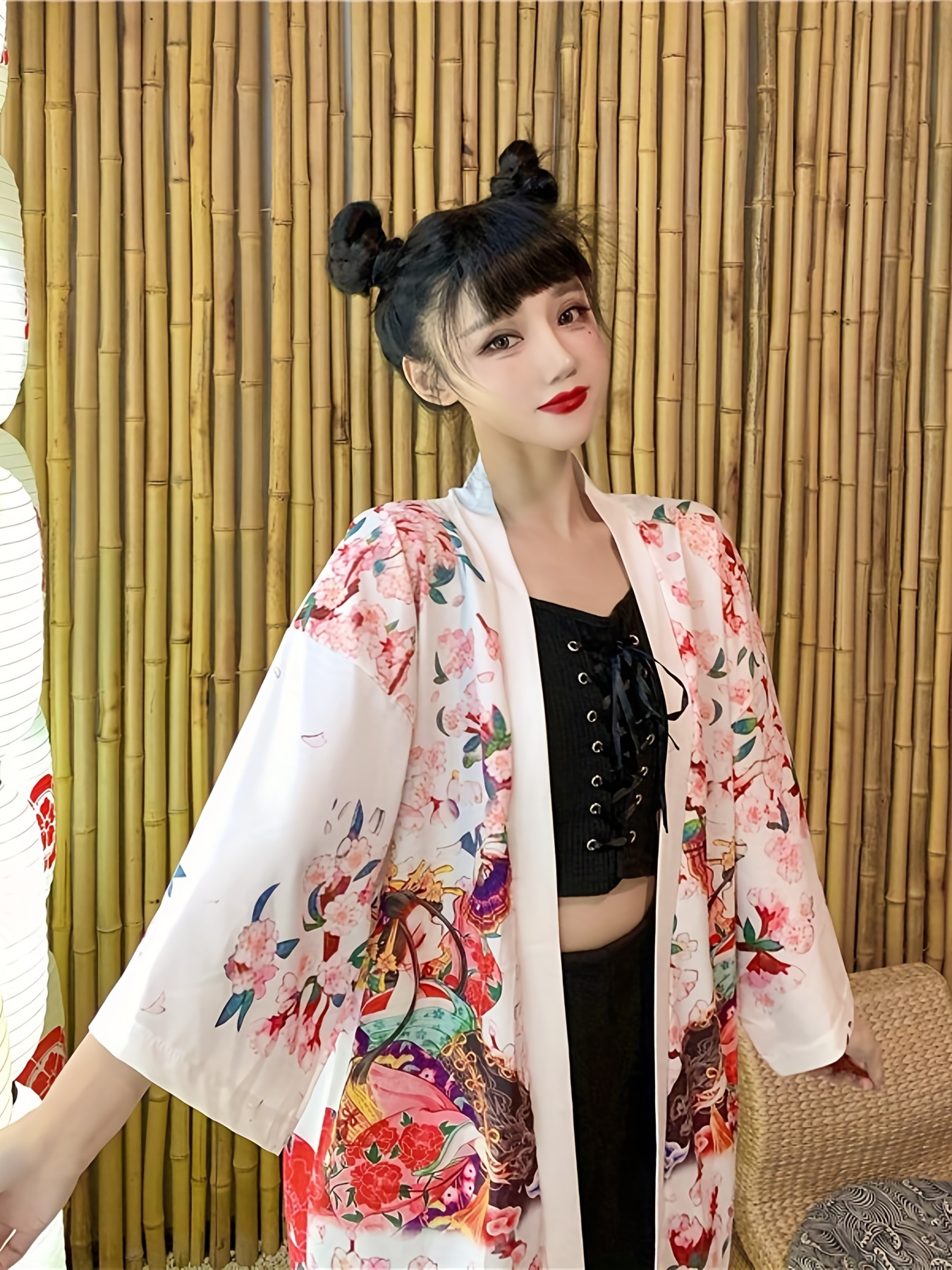 Graphic Print Open Front Kimono Casual Cover Kimono Spring - Temu