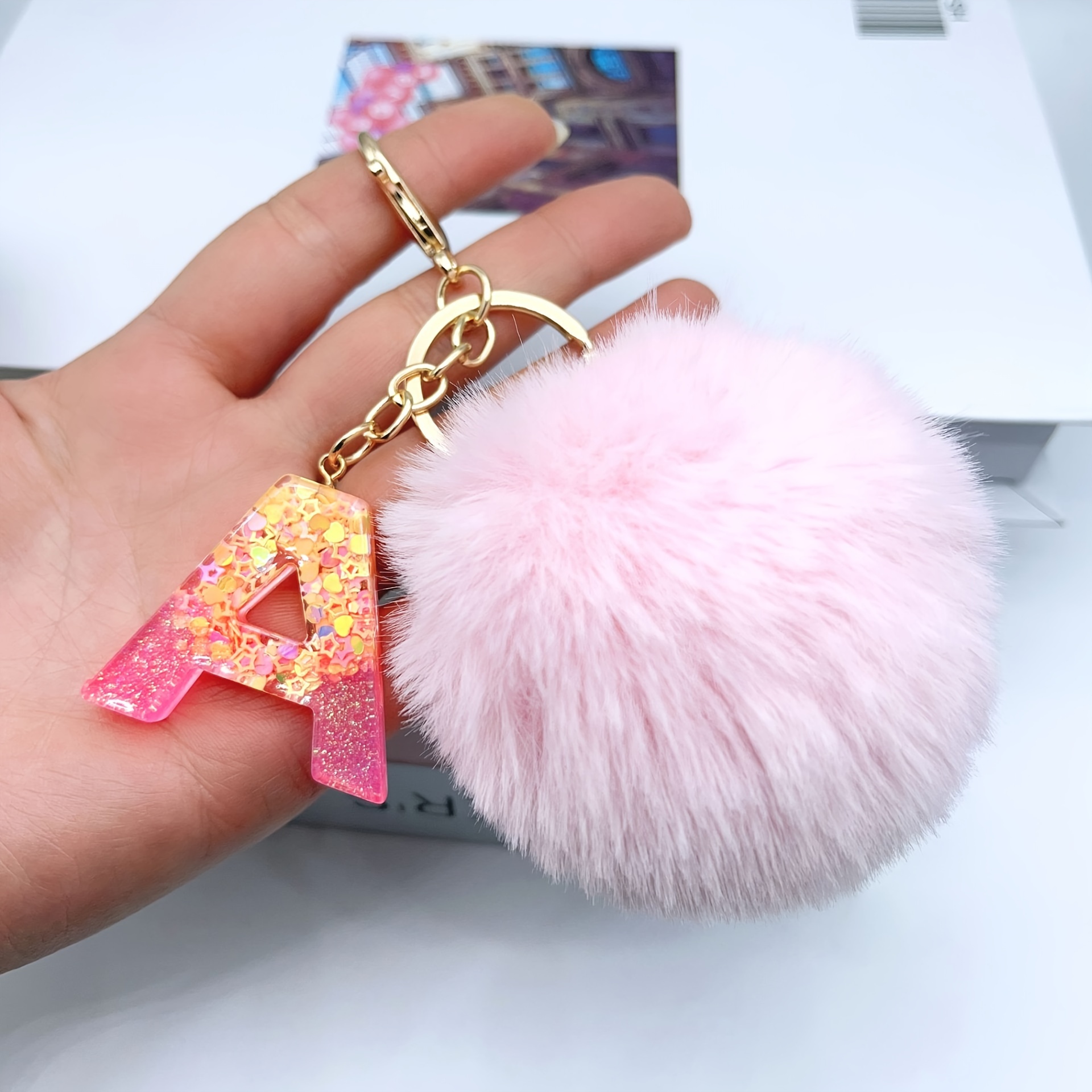 furry ball letter keychain 26 english letters resin keychain furry ball ...