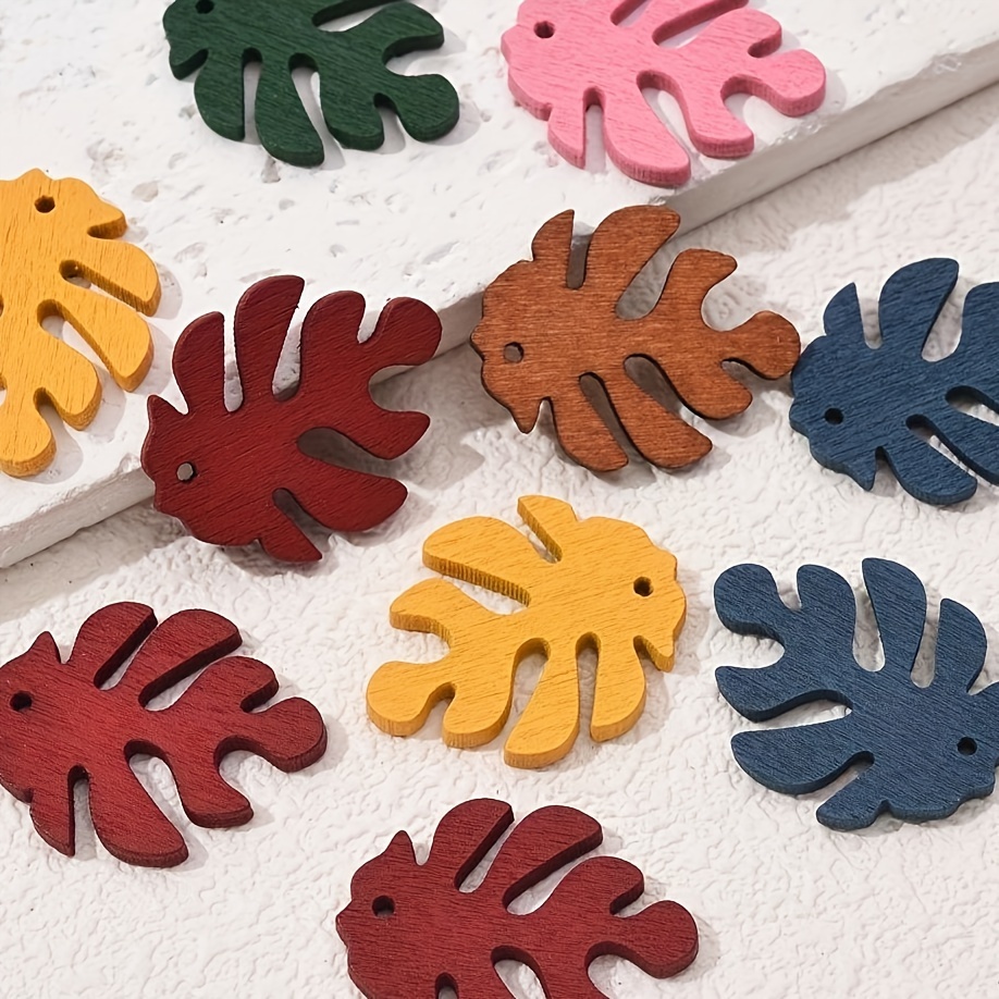 Wood Material Charms Leaf Shape Colorful Leaf Shape Pendants - Temu ...