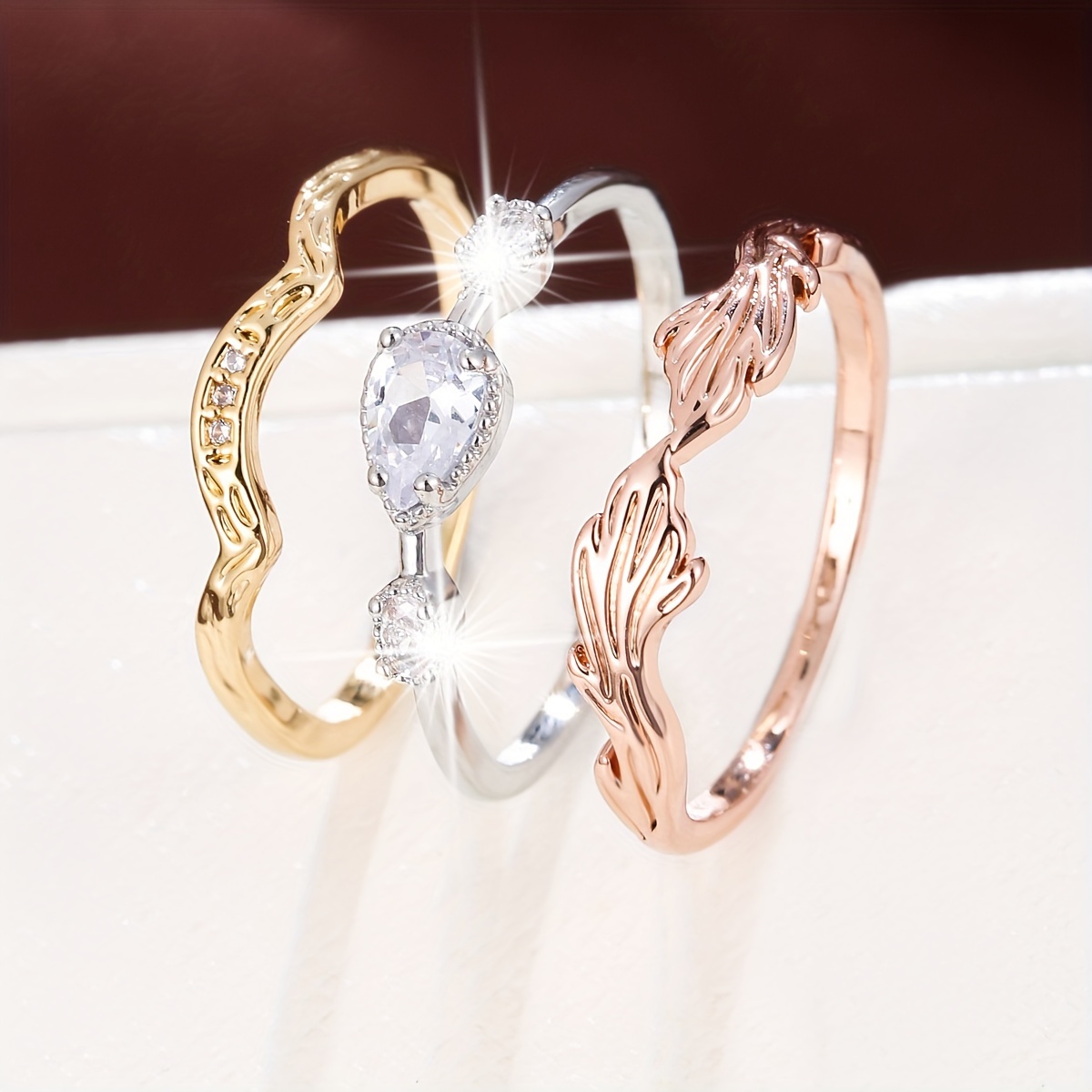 Minimalist Wave Line Waterdrop Leaf Design Trendy Girl Ring - Temu ...