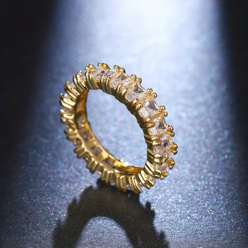 Classic Band Ring 18k Gold Plated Inlaid Shining Zircon - Temu United ...