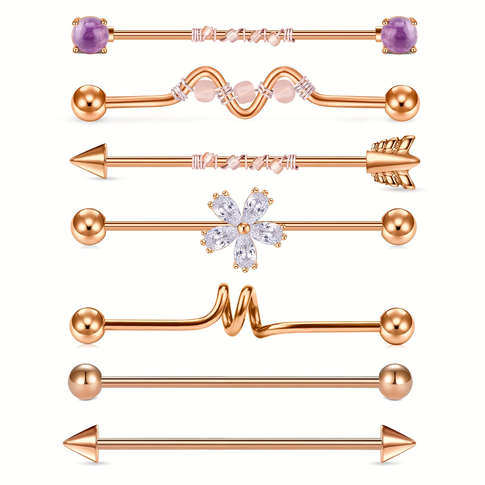 7pcs/set Industrielle Barbell Piercing Schmuck Herz Blume - Temu ...
