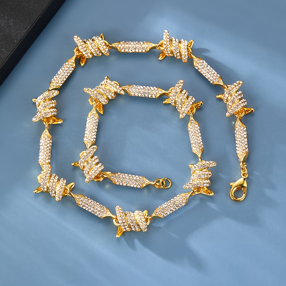 Glamorous Zinc Alloy Rhinestone Decor Chain Necklace Men - Temu United ...