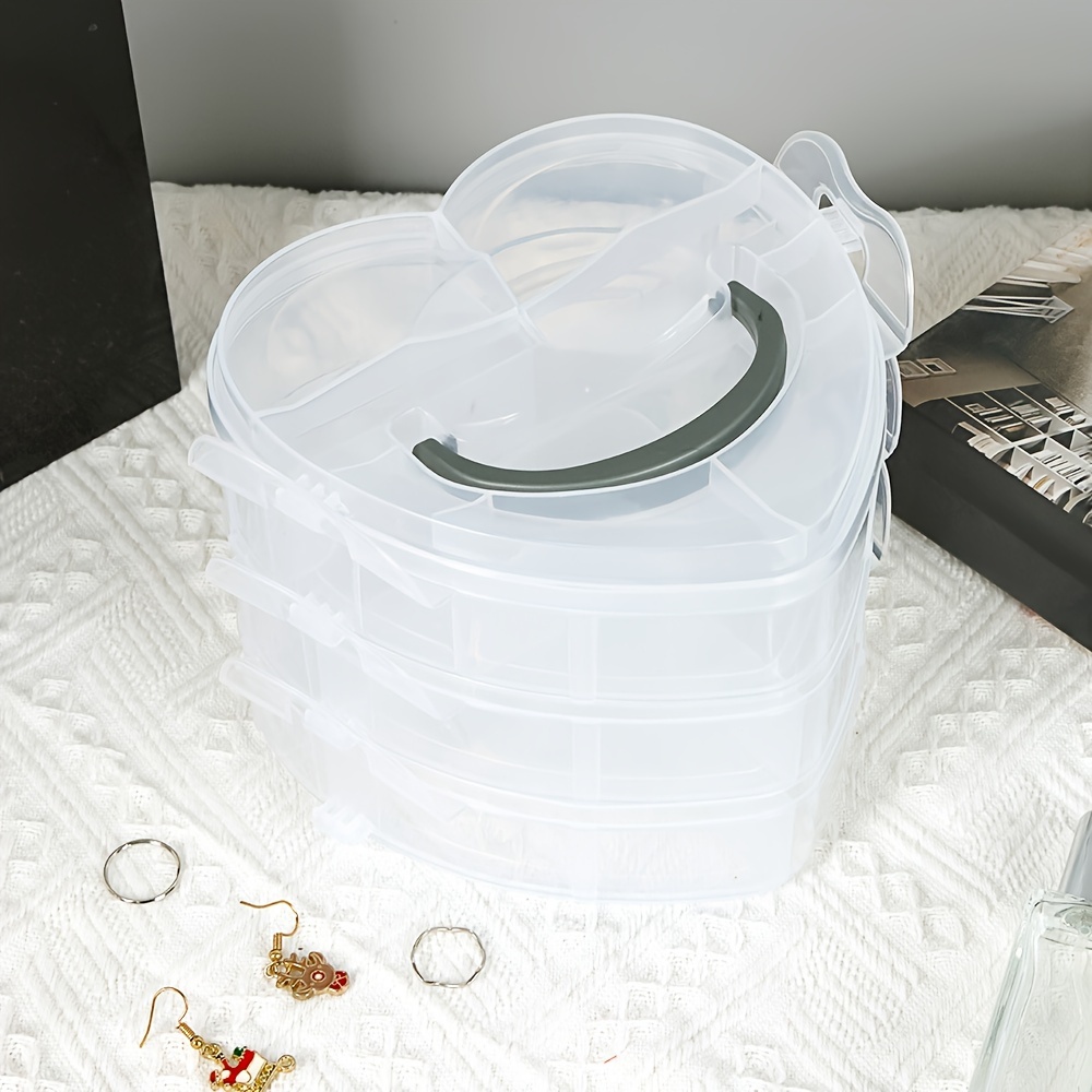1pc 클리어블루 리틀 러브 3층 보관함 세트 투명 플라스틱 보관함 컨테이너 Diy 파란색 보관함 보석 공 Temu