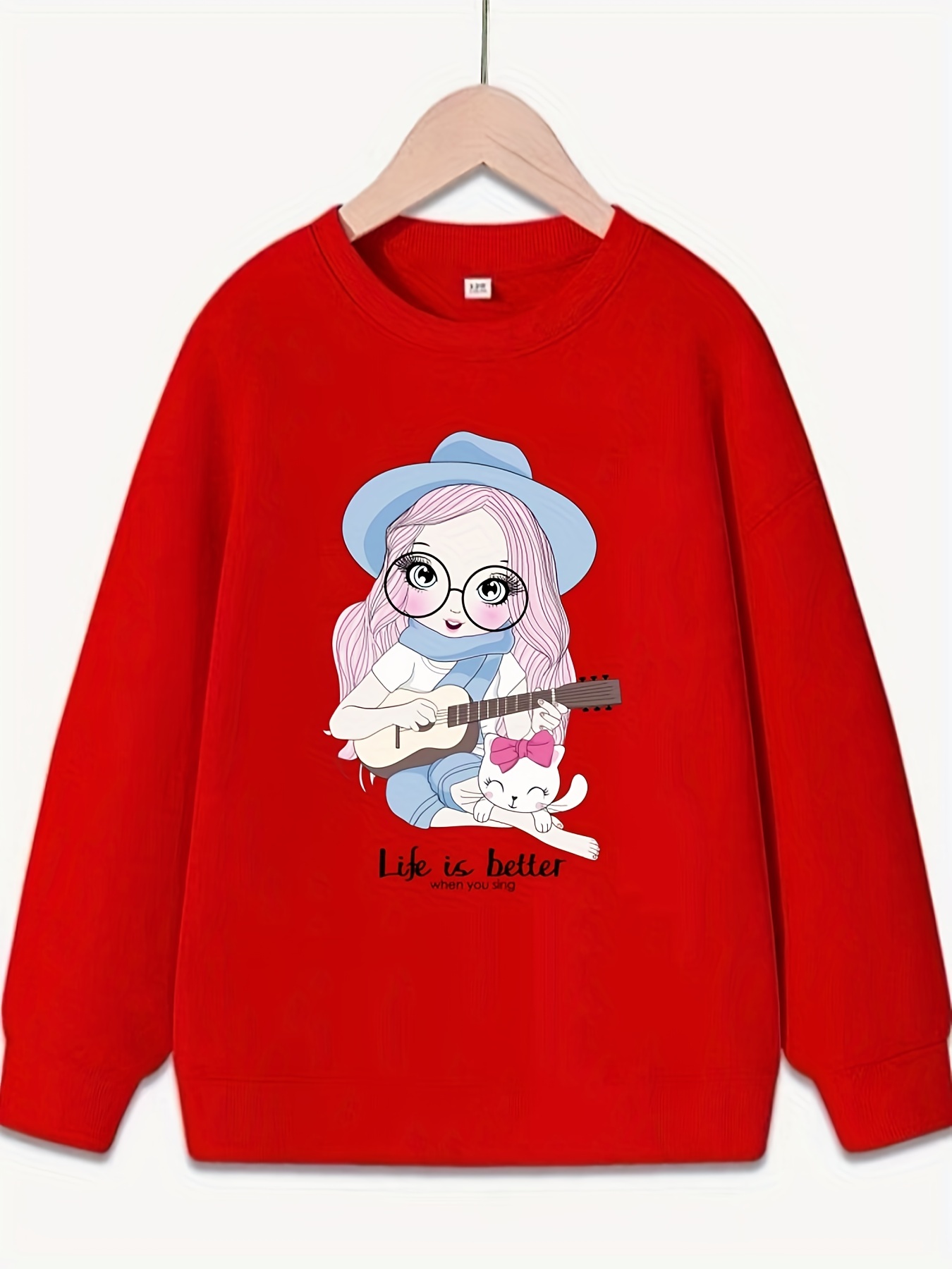 Anime Singing Girl Print Pullovers For Girls Long - Temu Australia