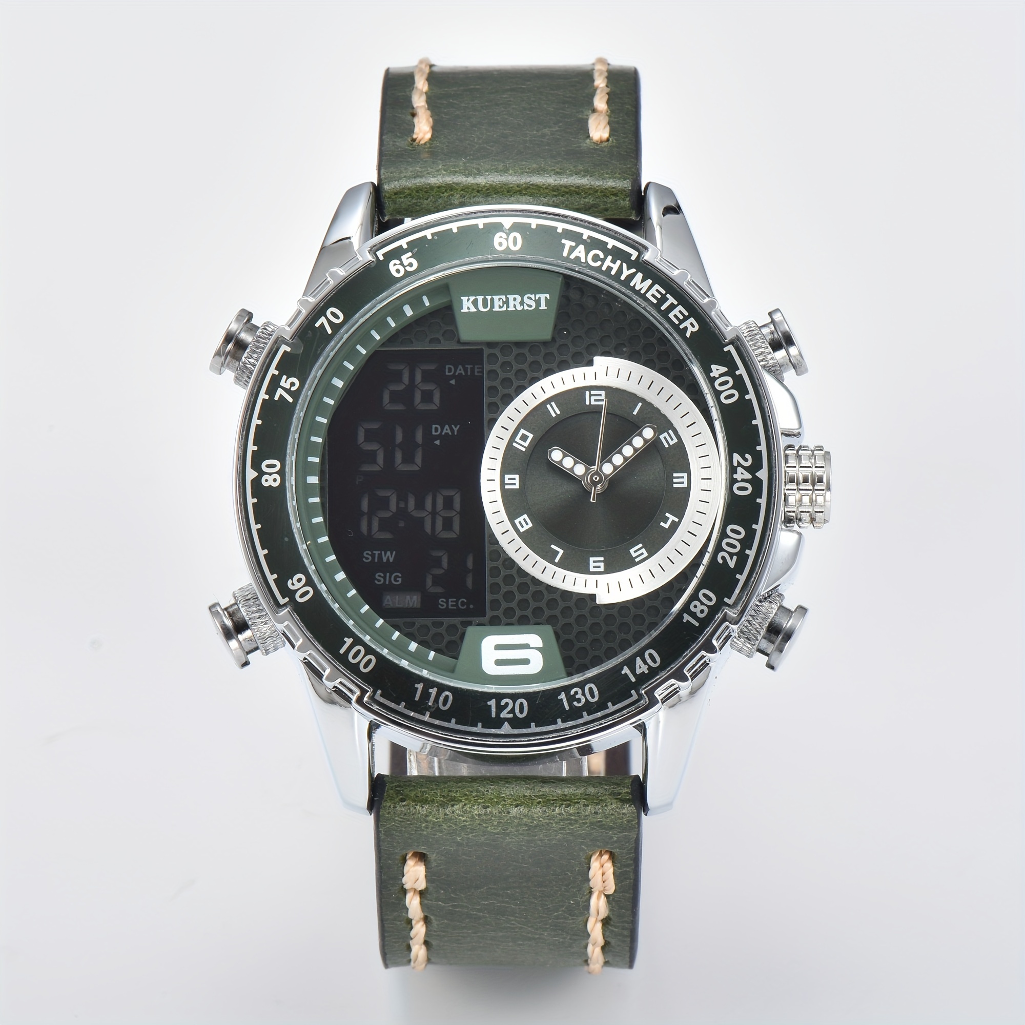 Mens Dual Display Waterproof Watch Multi Time Zone Night Light Fashion ...