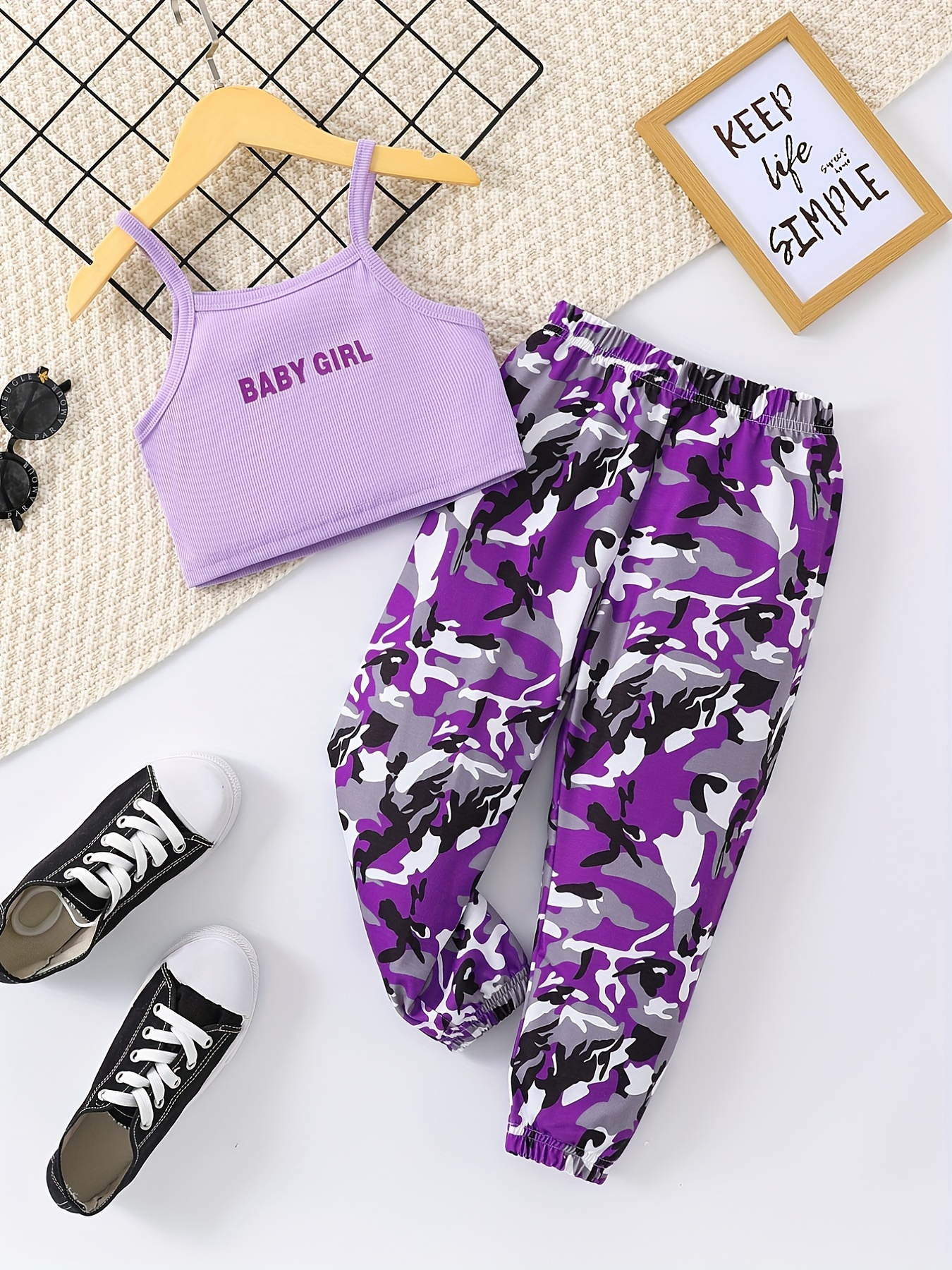 Girl's Ribbed Camisole Camouflage Pattern Pants Set Baby - Temu Australia