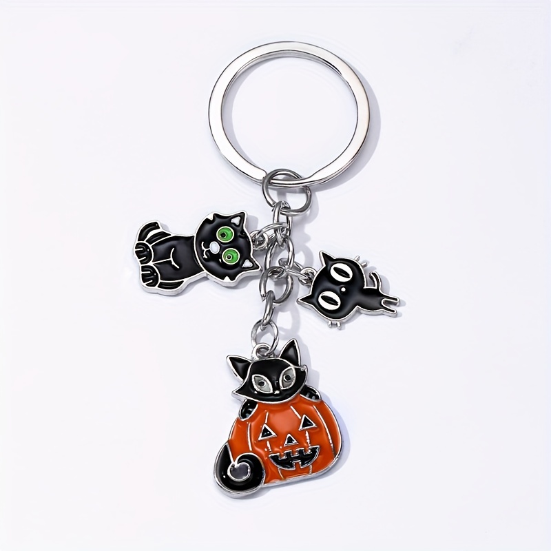 Pumpkin Cat Keychain Cute Animal Alloy Key Chain Ring Purse - Temu Norway