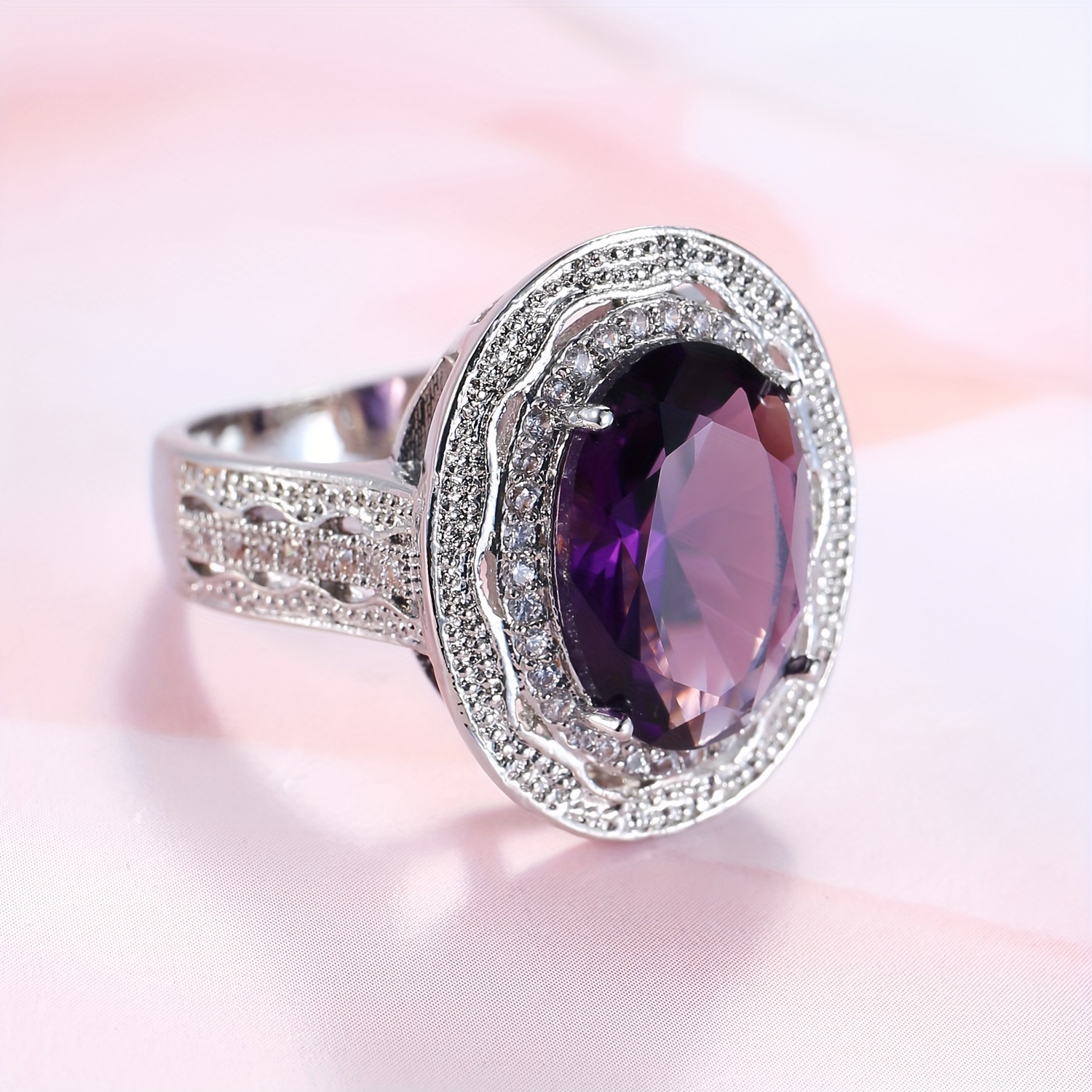 Shiny Purple Cubic Zirconia Index Finger Ring Copper Ring - Temu United ...