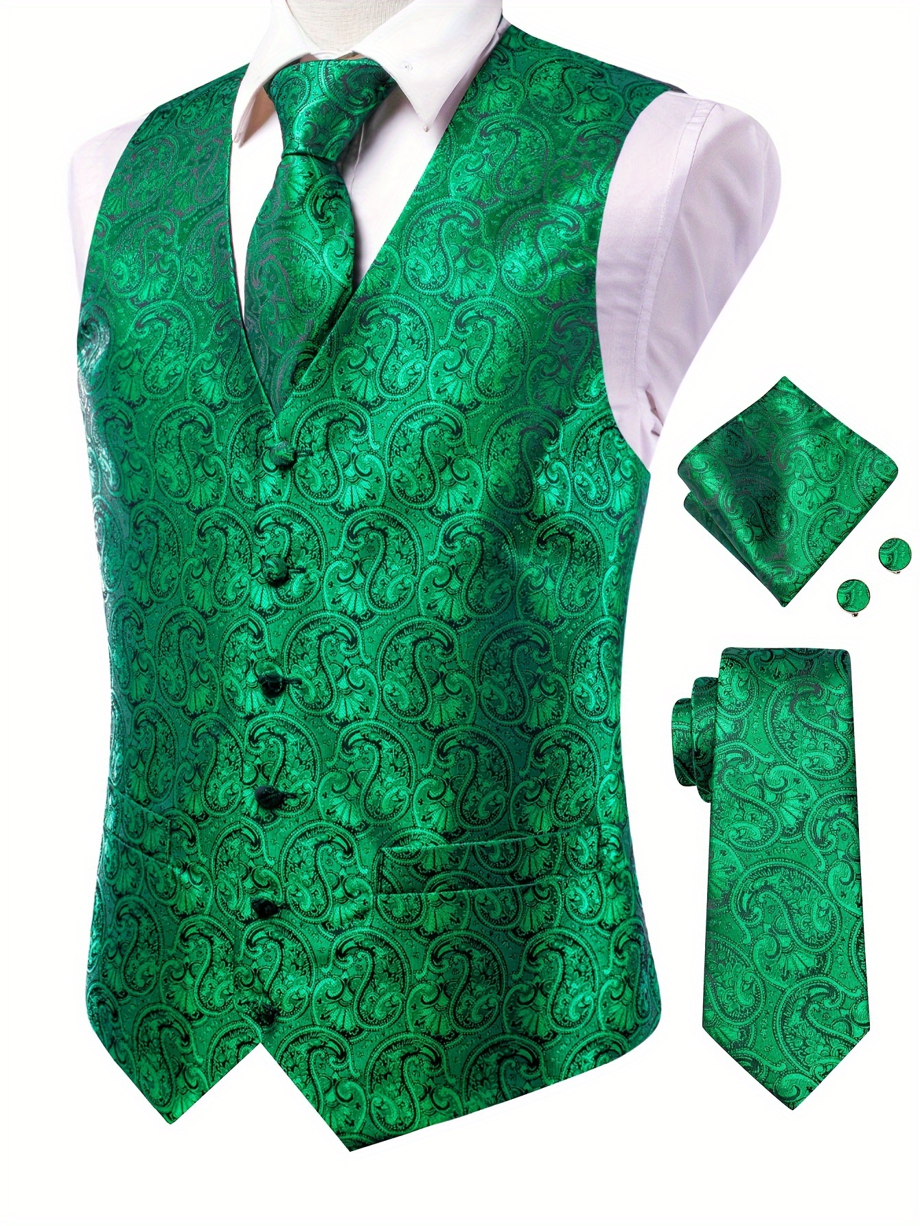 Men's Formal Paisley Pattern Vest Tie Hanky Cufflinks Males - Temu ...