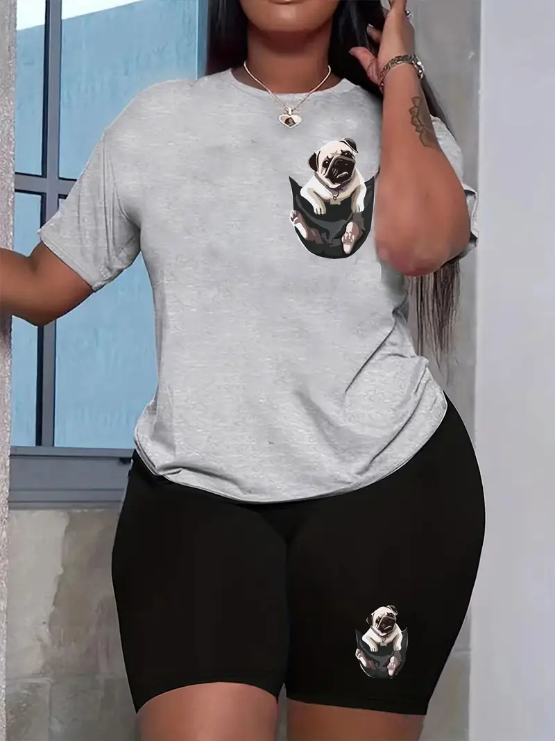 Plus Size Graphic Print Two Piece Short Sleeve T Shirt Short Temu