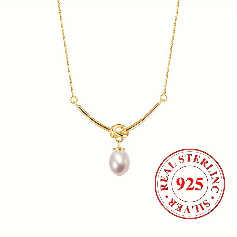 925 Sterling Silver Knot Design Freshwater Pearl Necklace - Temu Portugal