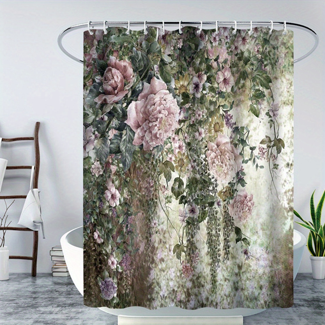 Vantage Flower Shower Curtain Bathroom Waterproof Curtain - Temu Canada
