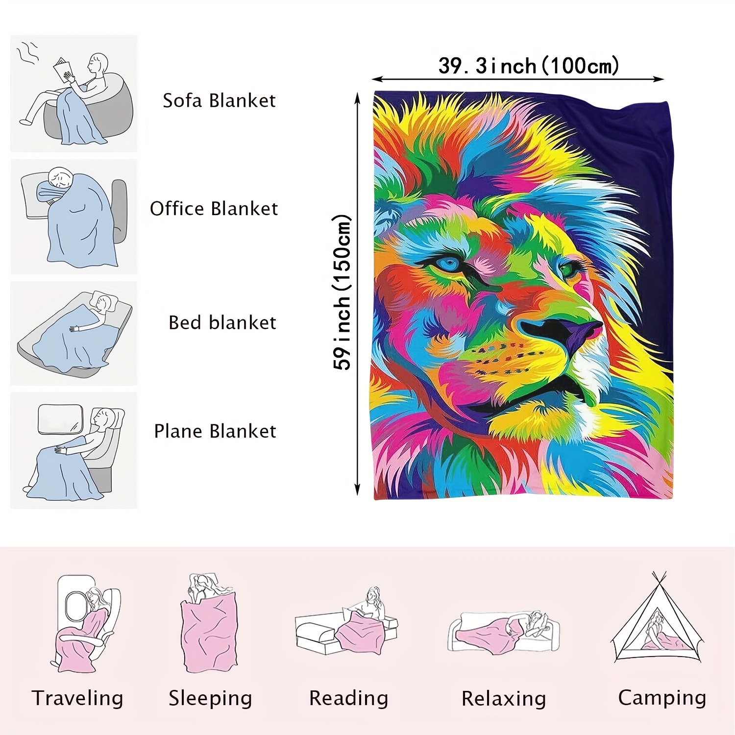 Flannel Digital Lion Color Simple Pattern Printed Blanket - Temu Canada