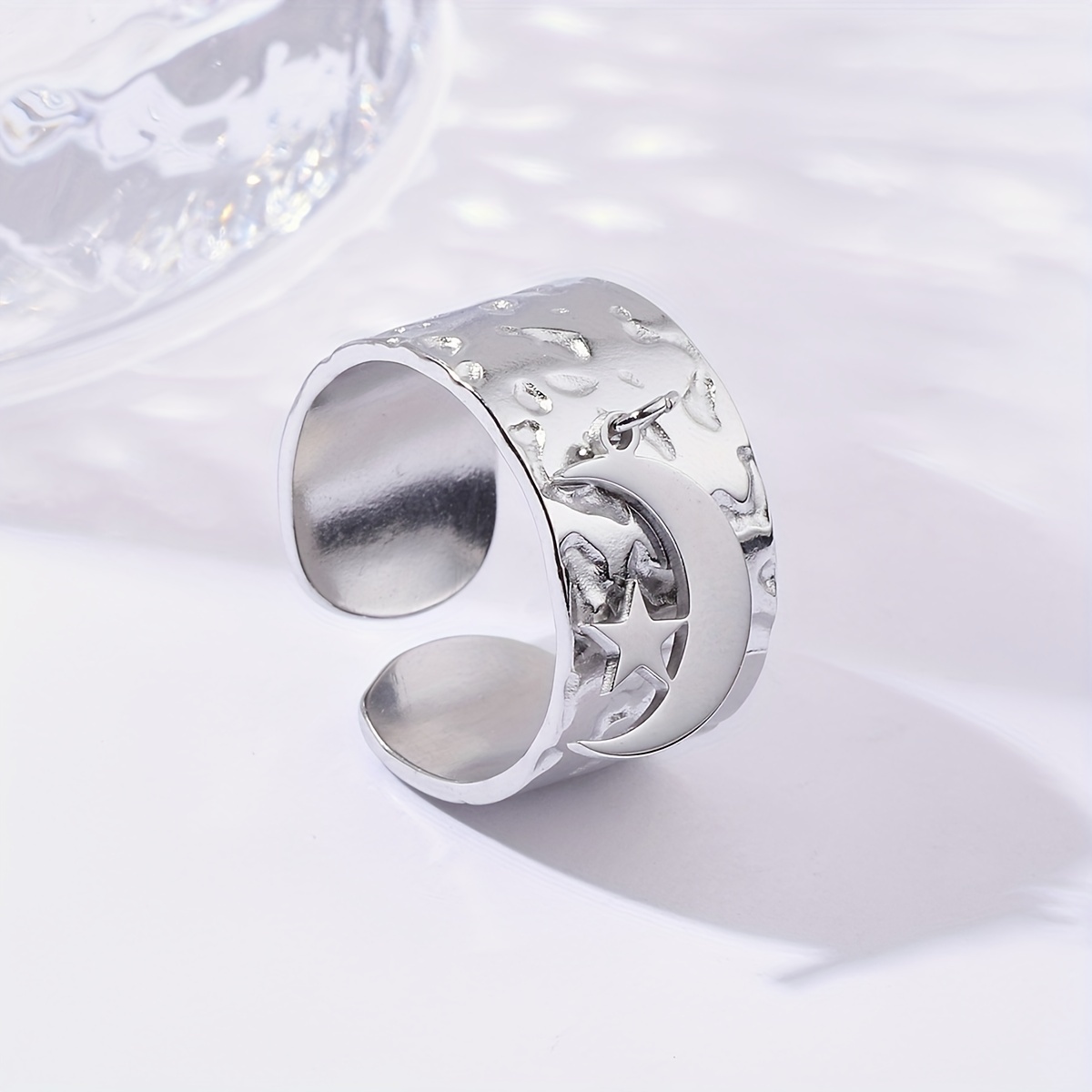 Stainless Steel Retro Open Ring With Design Of Moon Star, Men's Wide ...