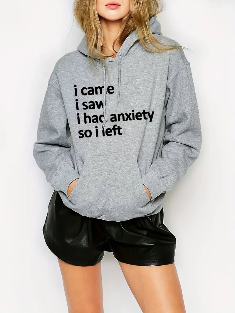 Letter Print Drawstring Hoodie Casual Long Sleeve Kangaroo Temu Canada