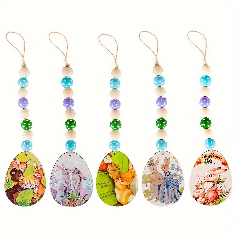 Easter Bead Egg Bunny Wooden Pendant Easter Day Hanging - Temu Ireland