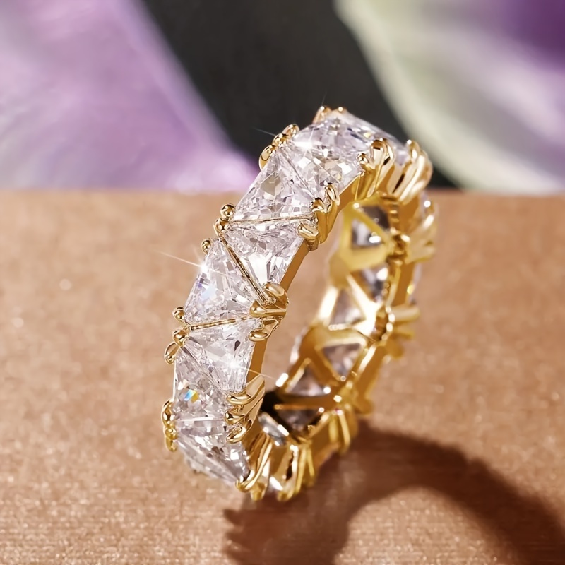 Stylish Promise Ring Paved Shining Triangle Zirconia Golden/ - Temu ...
