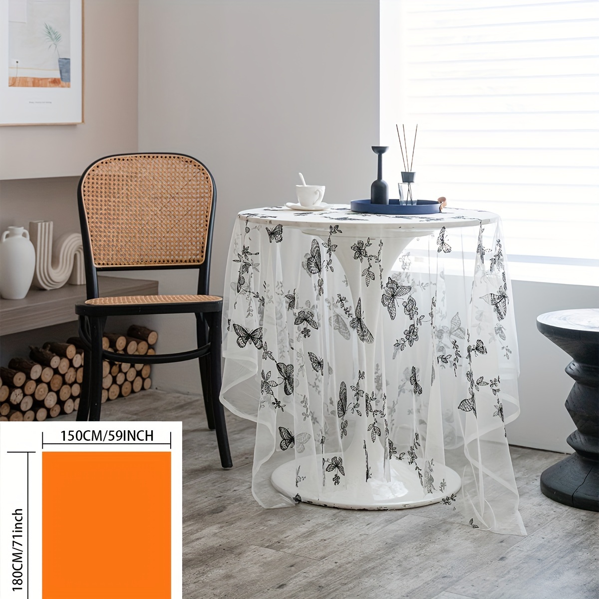 Polyester Tablecloth Black Butterfly Embroidery Table Decor - Temu ...