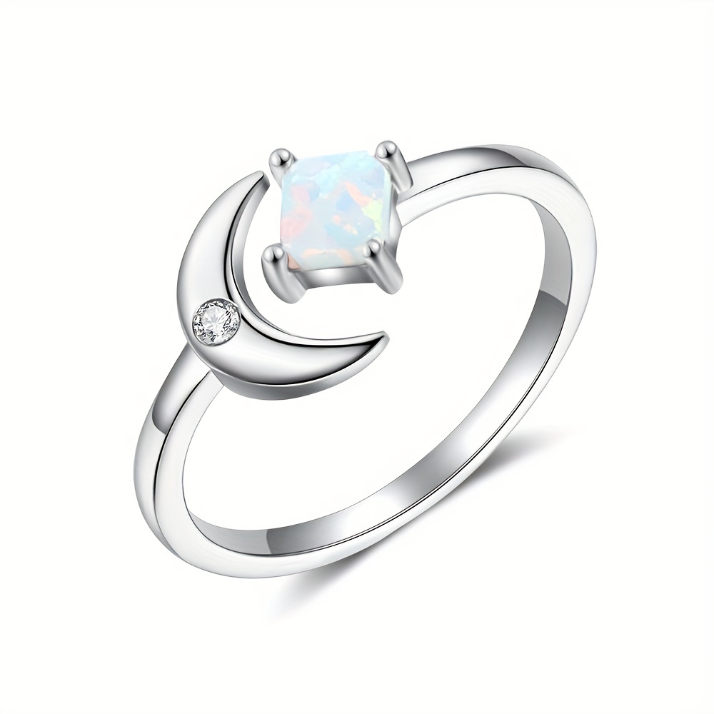 Moon Square Opal Design 925 Sterling Silver Opening Ring - Temu Australia