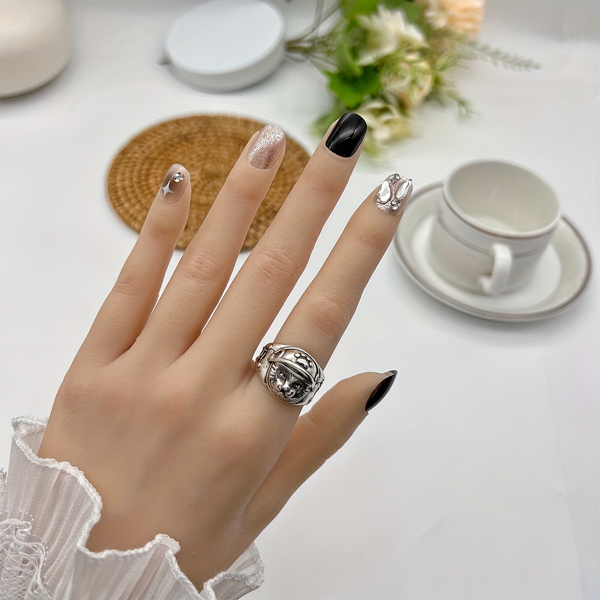 Geometric Cute Kitten Finger Ring Adjustable Astronaut Cat - Temu Australia