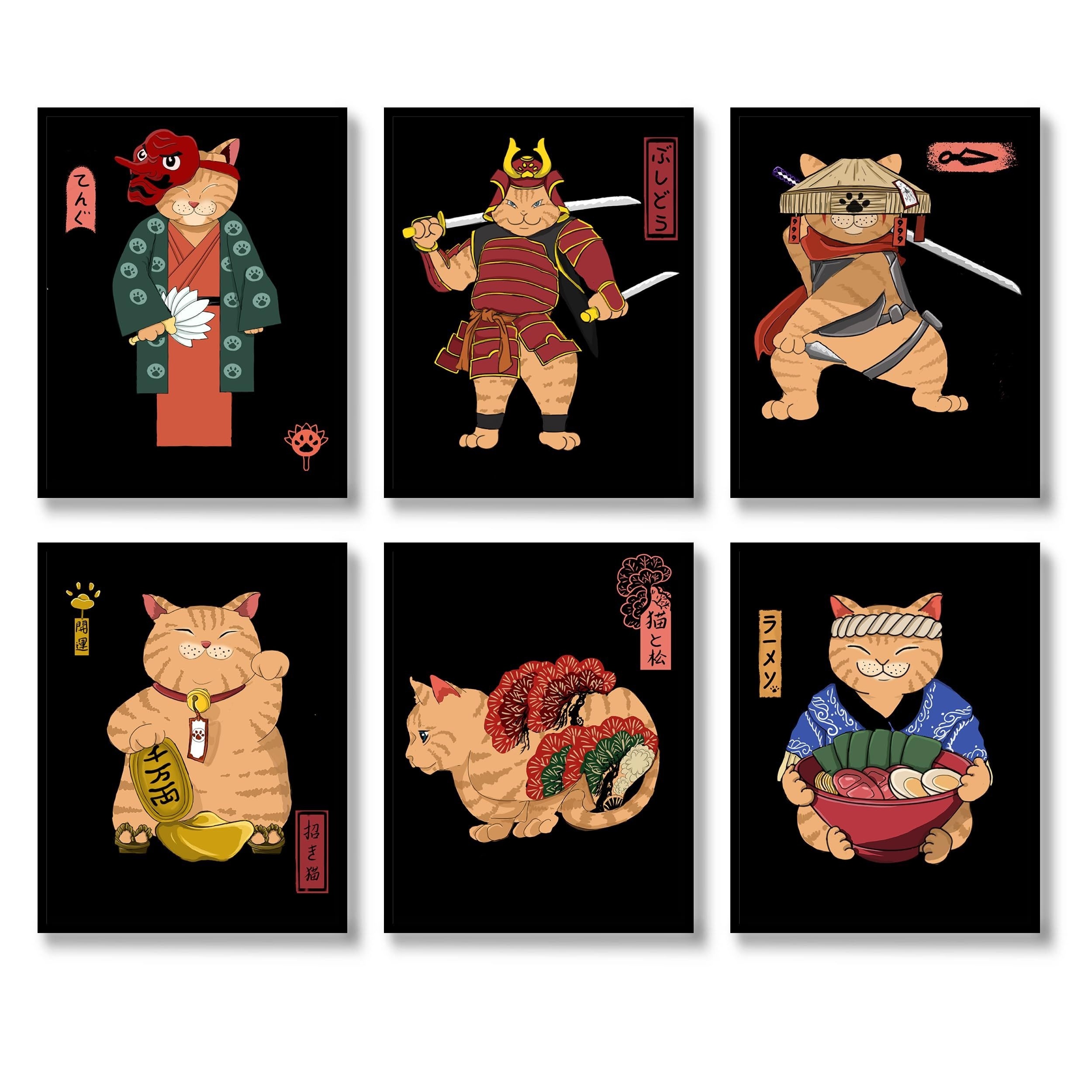 Samurai Cat Wall Art Prints Posters Wall Decor Cat Paintings - Temu ...