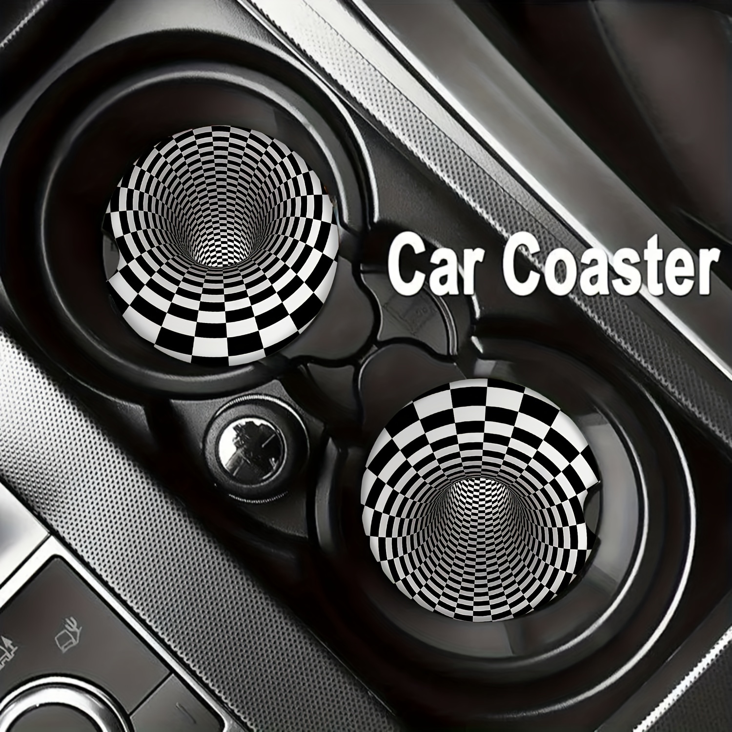 Funny Vertigo Pattern Printed Absorbent Ceramic Car Cup Holder Coasters ...