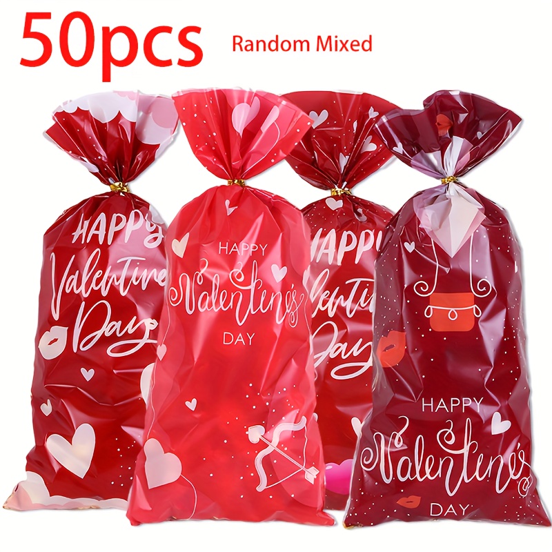 Valentine's Day Cellophane Treat Bags Red Heart Plastic - Temu Australia
