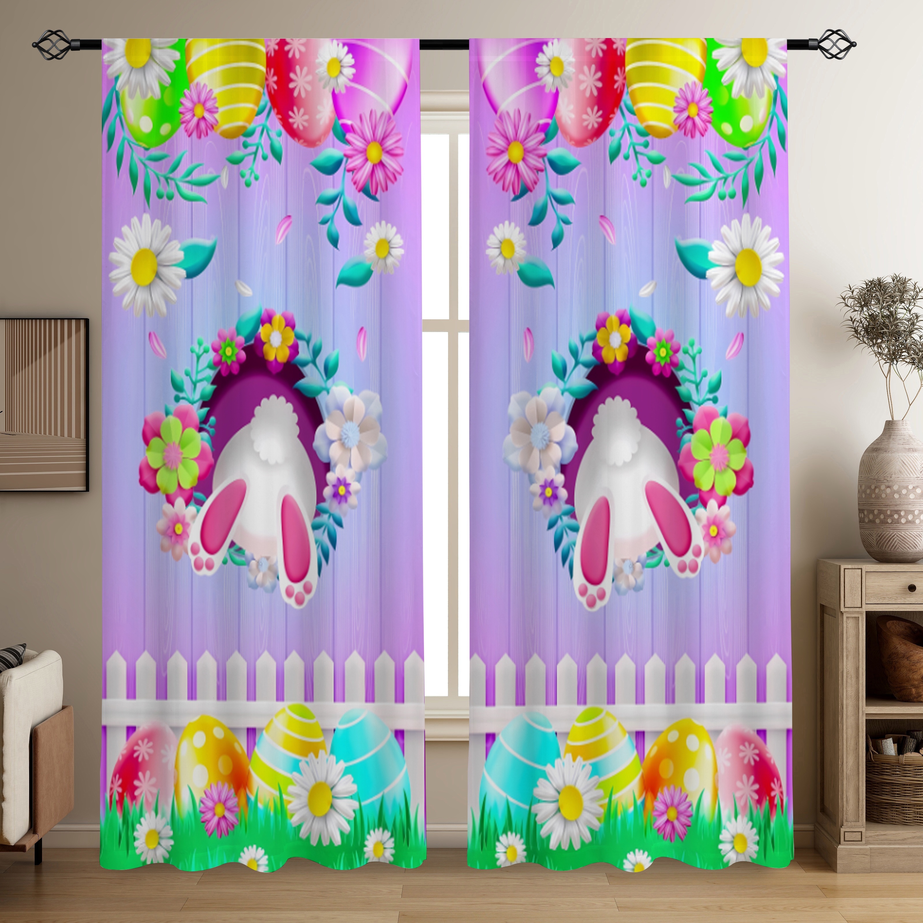 2pcs Set Easter Purple Egg Rabbit Small Daisy Printed Semi - Temu Australia