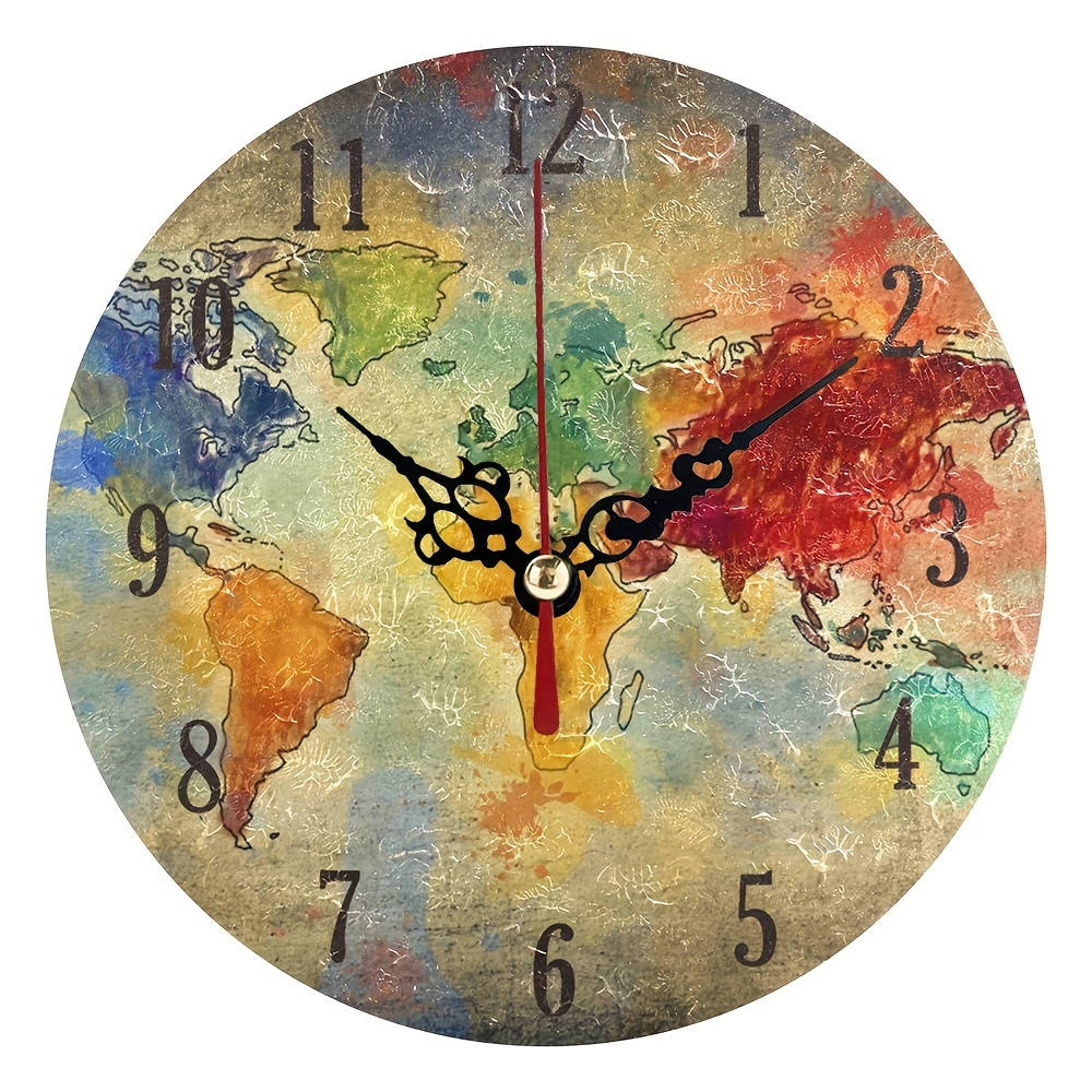 Round Colorful World Diversity Map Wall Clock Battery - Temu Canada