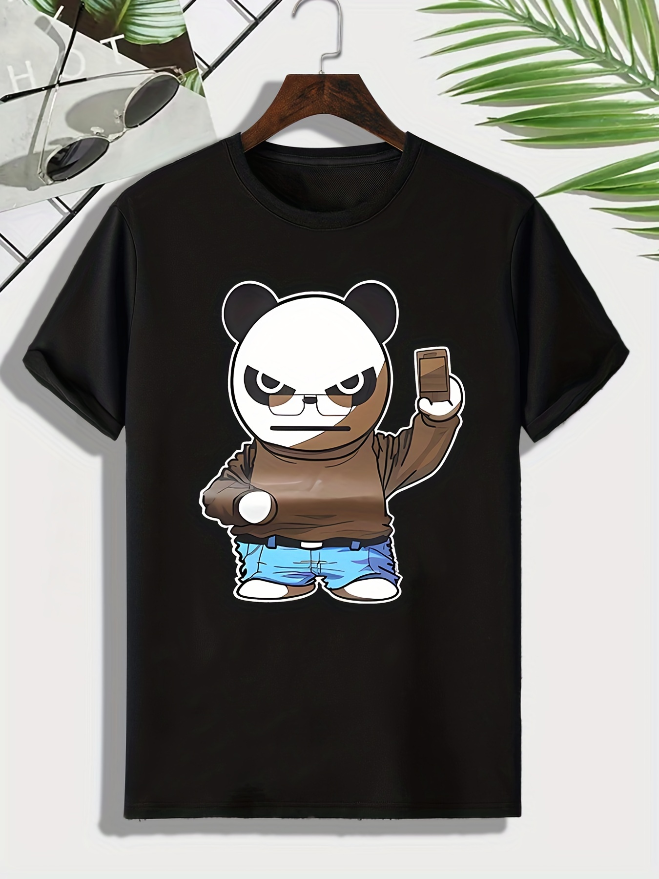 Men's Cartoon Panda Print T shirt Active Slightly Stretch - Temu ...