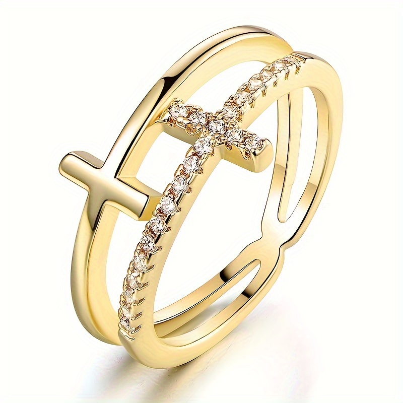 Chic Promise Ring Double Cross Design Paved Shining Zirconia - Temu ...