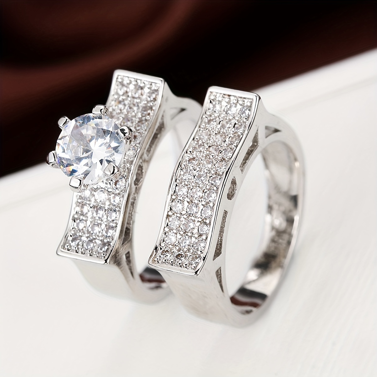 Elegant Stacking Rings Silver Plated Paved Full Shining - Temu United ...