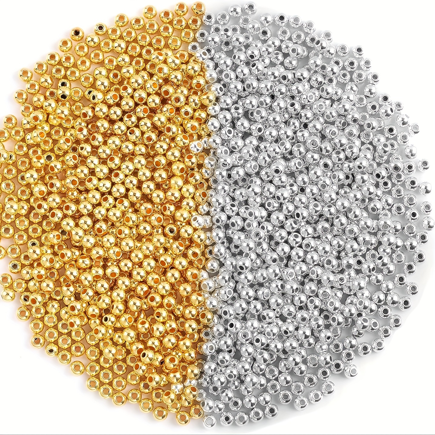 4000/2000/500 Stück 4/6/8 Mm Silbrig & Golden Lose Spacer Glatte Perlen ...